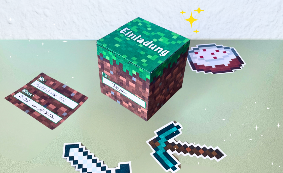 Minecraft-Einladungskarten selber basteln, kostenlose Vorlagen