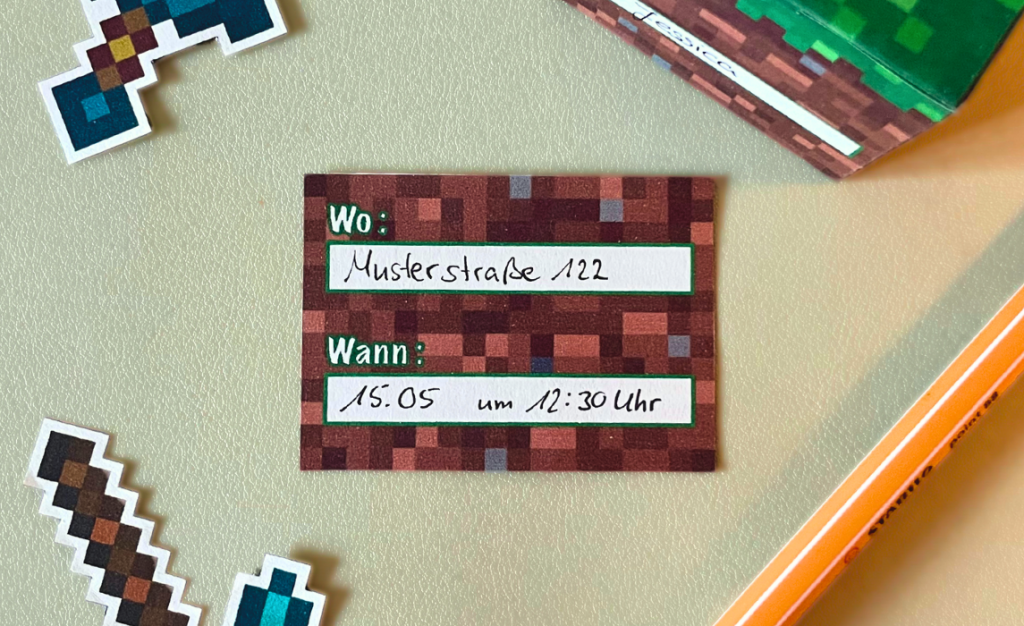 Minecraft-Einladungskarten selber basteln, kostenlose Vorlagen